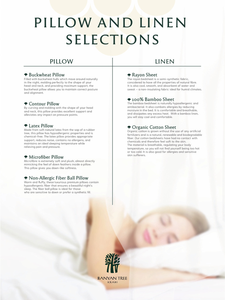 Pillow and Linen Selection Menu | PDF | Pillow | Fibers
