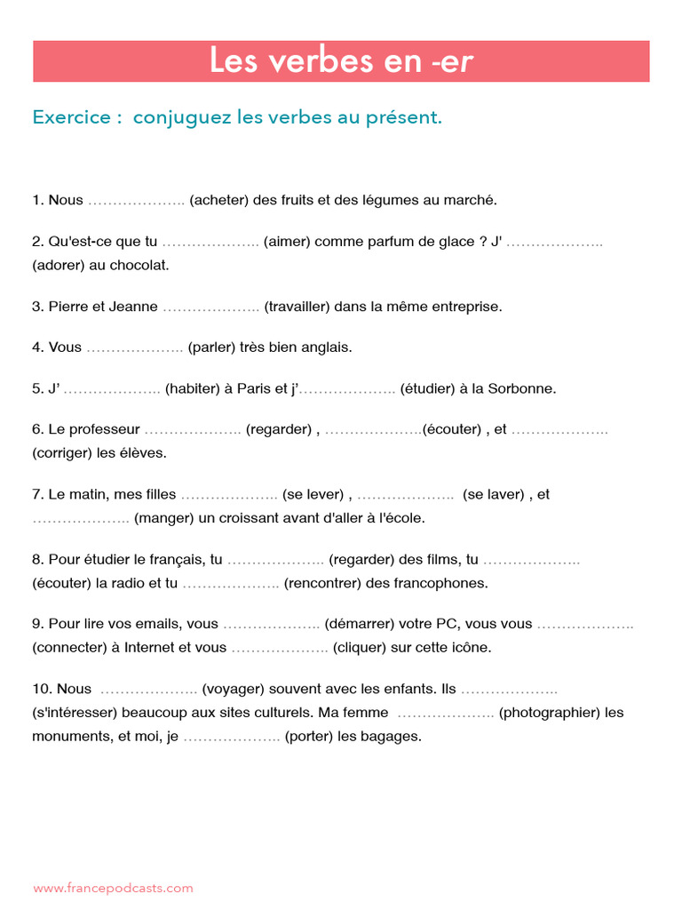 Le-verbe-en-er-exercice-et-corrigé | PDF