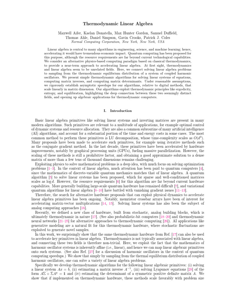 Thermodynamic Linear Algebra 1736040283 Pdf Matrix Mathematics Linear Algebra
