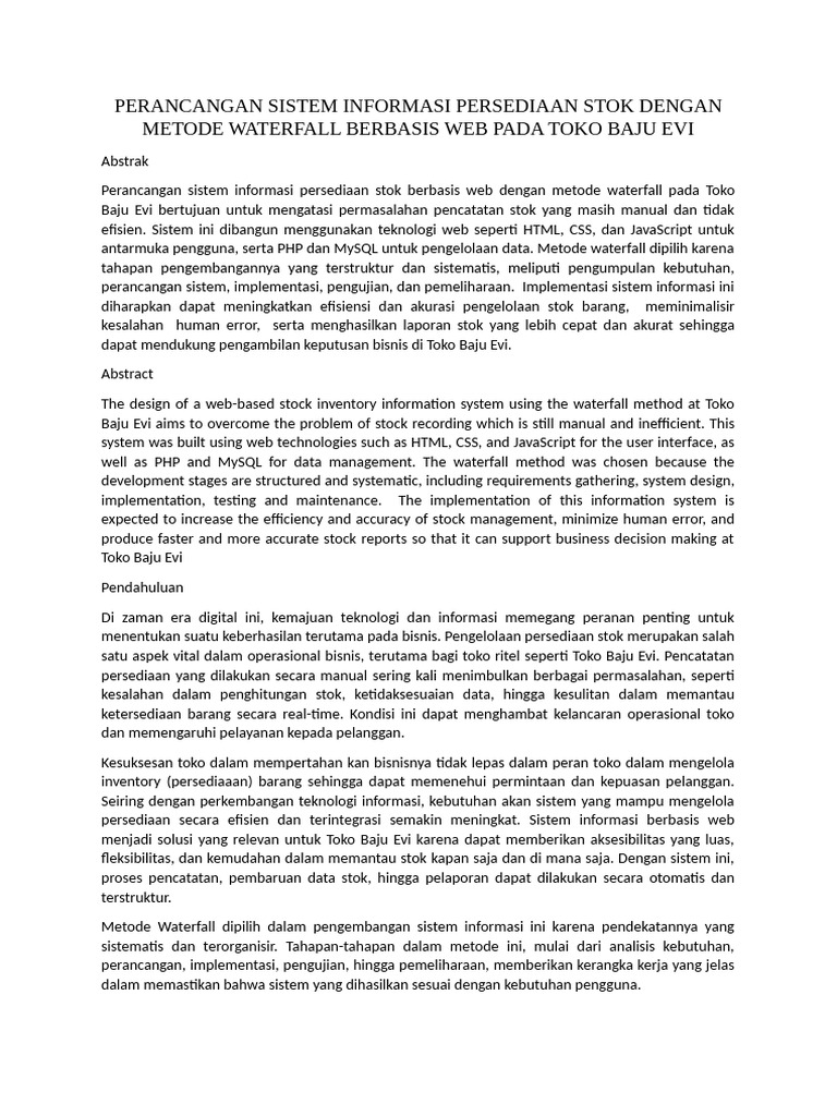 Perancangan Sistem Informasi Persediaan Stok Dengan Metode Waterfall Berbasis Web Pada | PDF