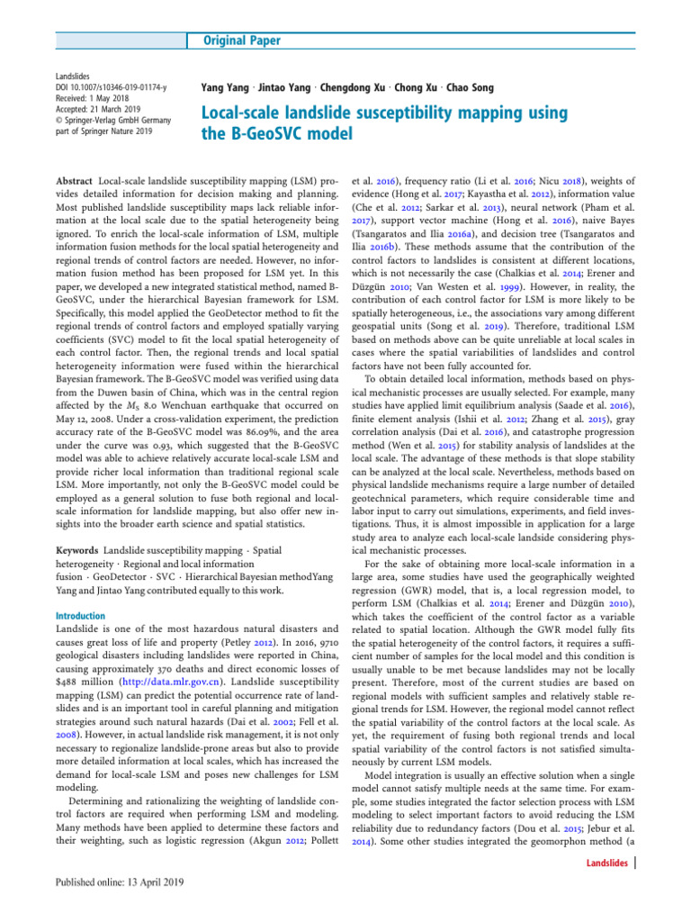 2019-Local-Scale Landslide Susceptibility Mapping Using The B-Geo SVC ...