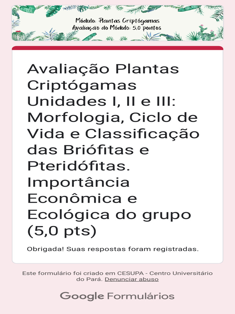 Morfologia e Classificação de Criptógamas | PDF