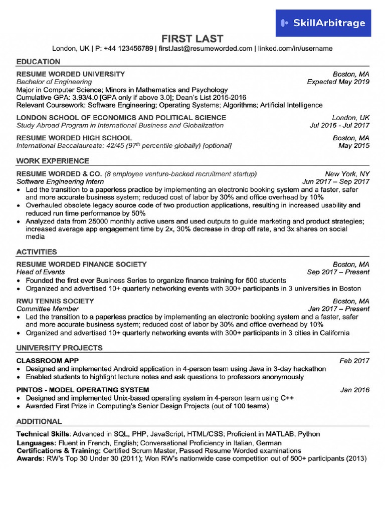 Business Analyst Resume Template by SkillArbitrage | PDF