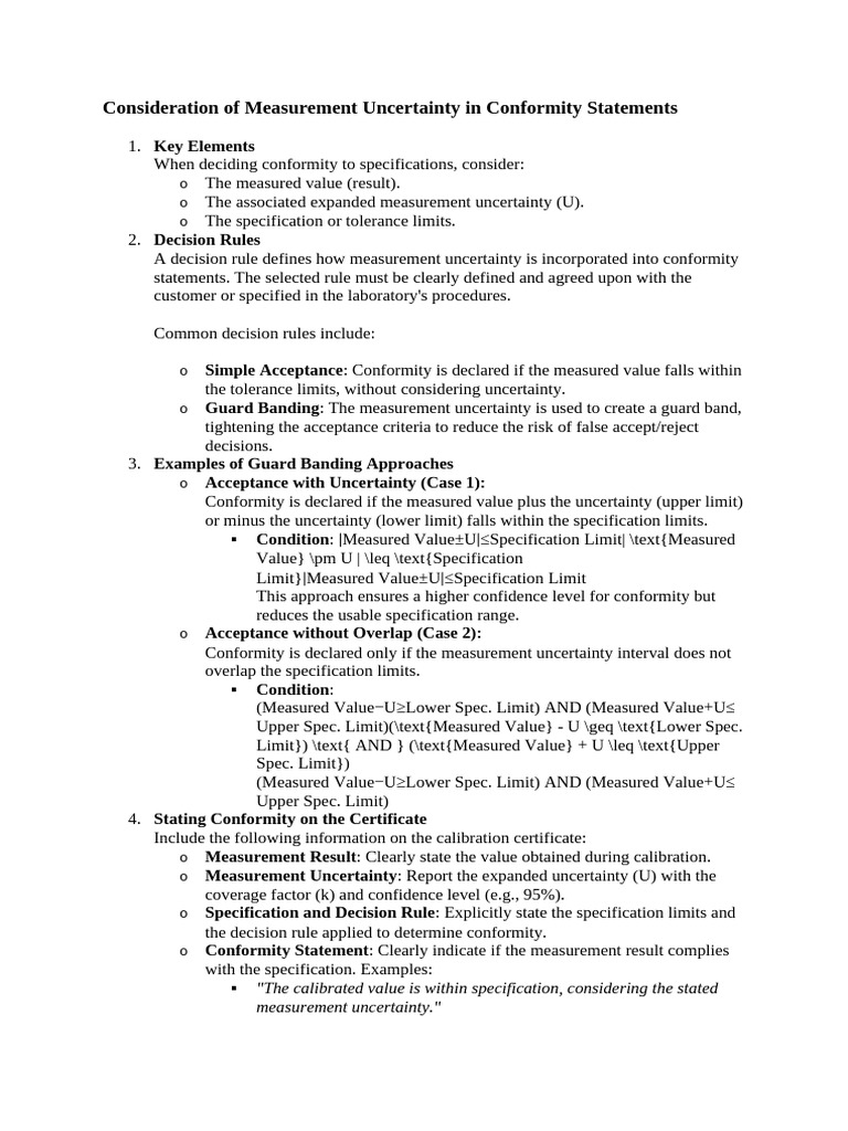 Consideration of Measurement Uncertainty in Conformity Statements | PDF ...