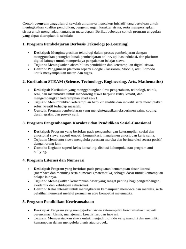 Contoh Program Unggulan Sekolah | PDF