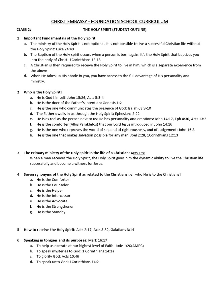 F.SCH Class 2 Student Outline Eng | PDF | Holy Spirit | Born Again