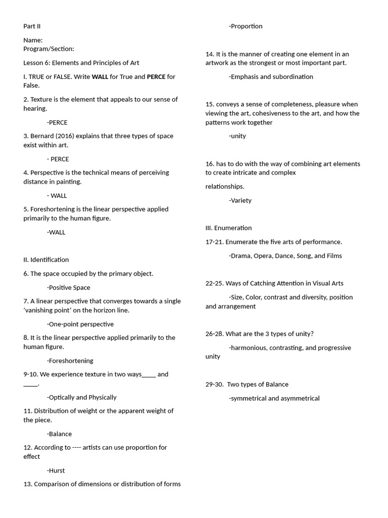 Lesson-6-Questionnaire | PDF | Composition (Visual Arts) | Perspective (Graphical)