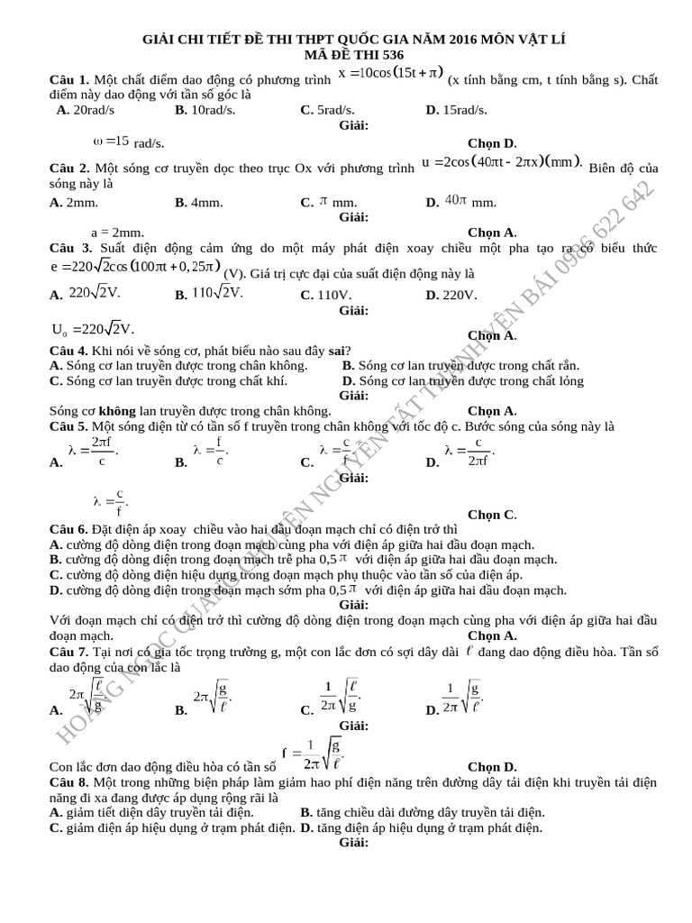 File Word Loi Giai Chi Tiet de Thi THPT 2016 Ma de 536 Co Hinh Truc Quan | PDF