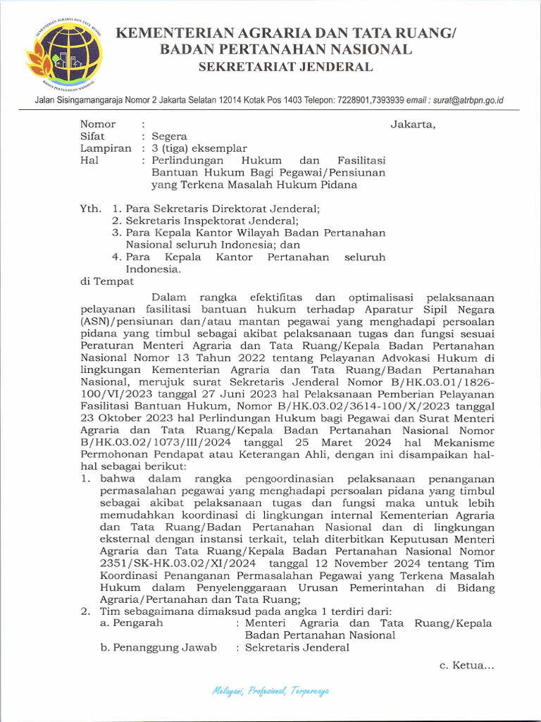 Bantuan Dan Perlindungan Hukum Pegawai ATR BPN | PDF