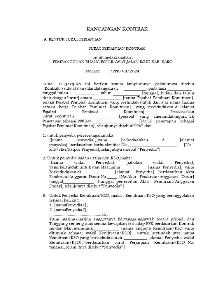 Rancangan Kontrak RSUD KAB KARO | PDF