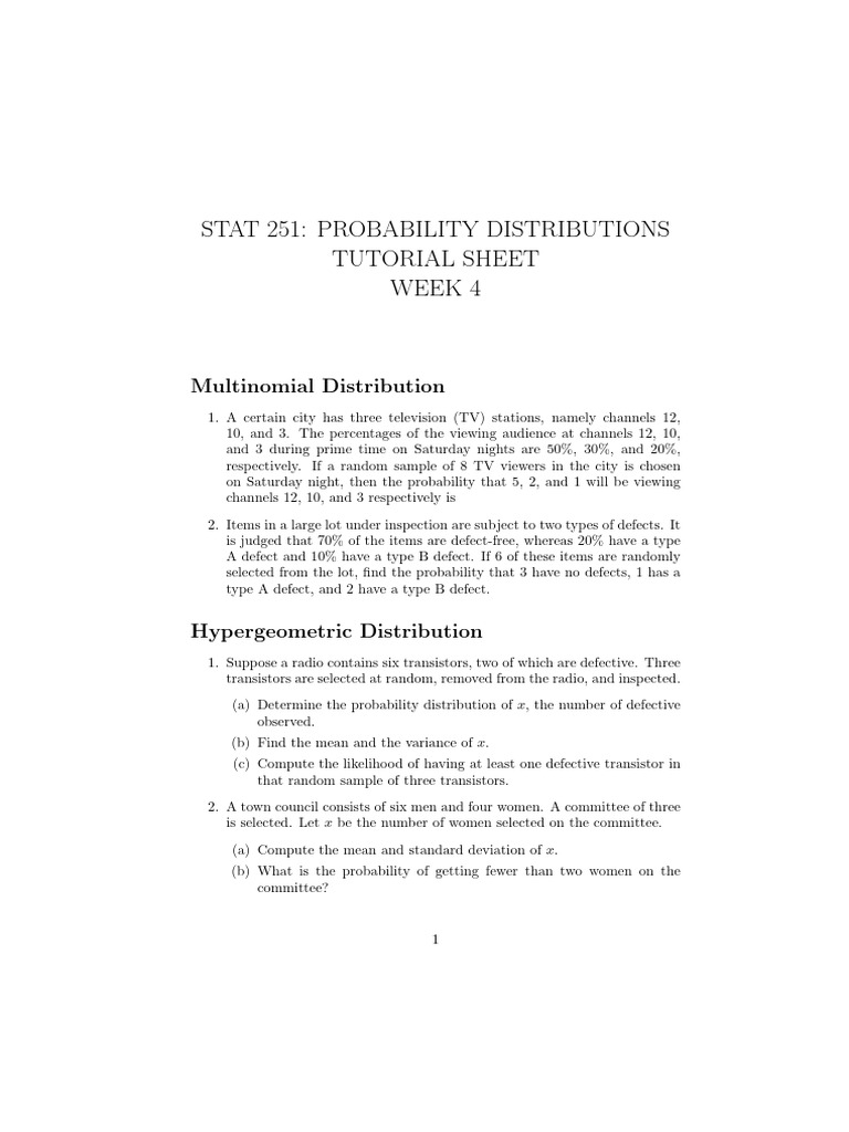 Week 4: Probability Distributions Tutorial | PDF
