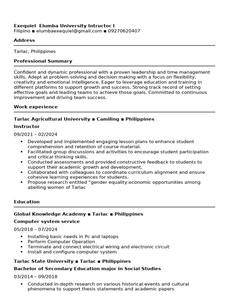 Exequiel Elumba: Educator & Leader in Tarlac | PDF | Critical Thinking ...