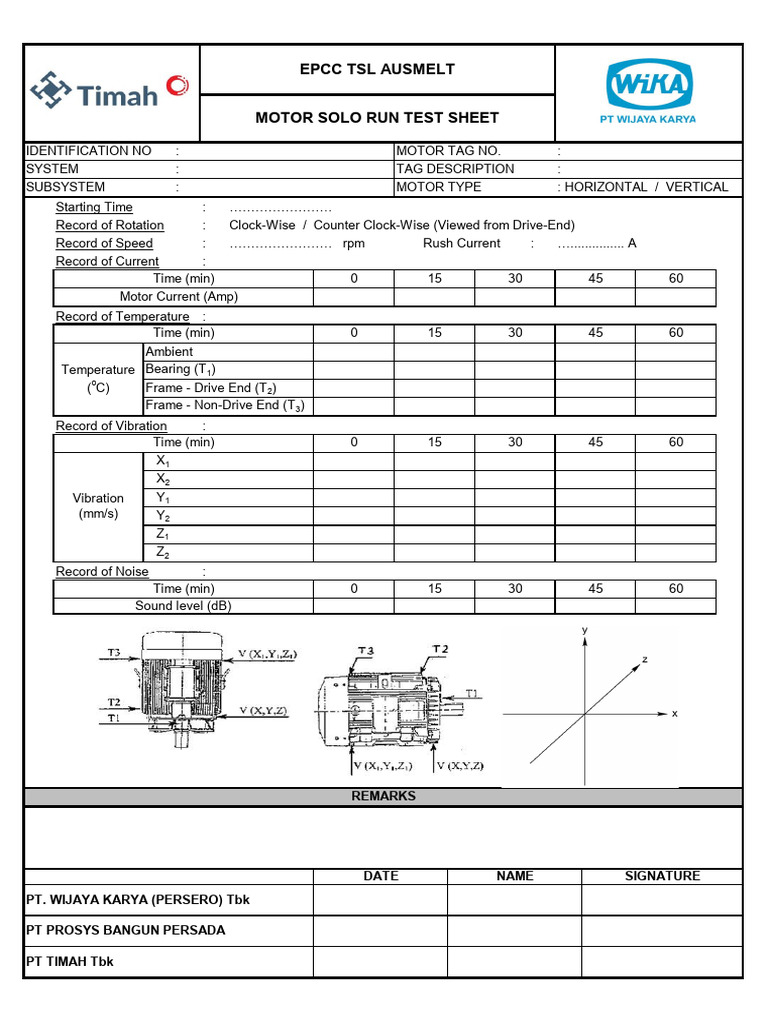 Test Sheet Motor Solo Run | PDF
