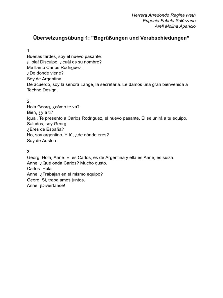 Bersetzungs Bung 1 Begr Ungen Und Verabschiedungen | PDF