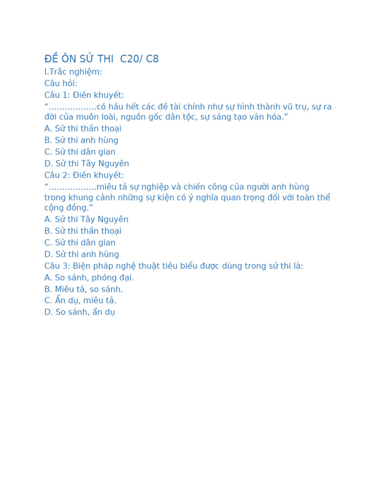 Đề Ôn Sử Thi C20 | PDF