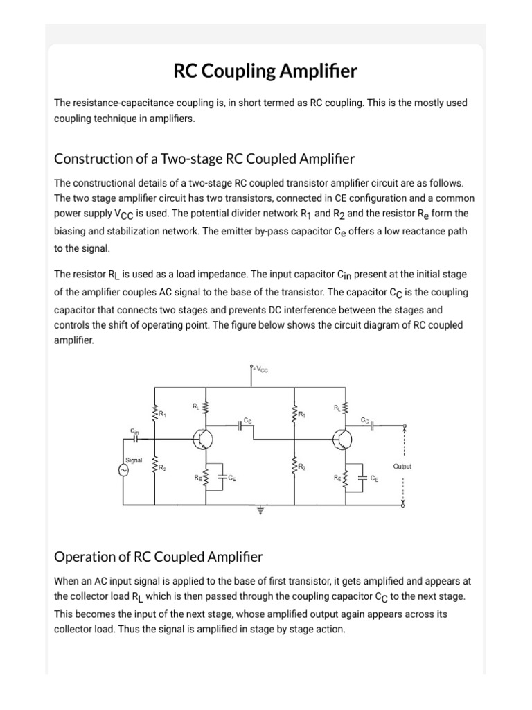 RC Coupling Amplifier | PDF | Amplifier | Capacitor