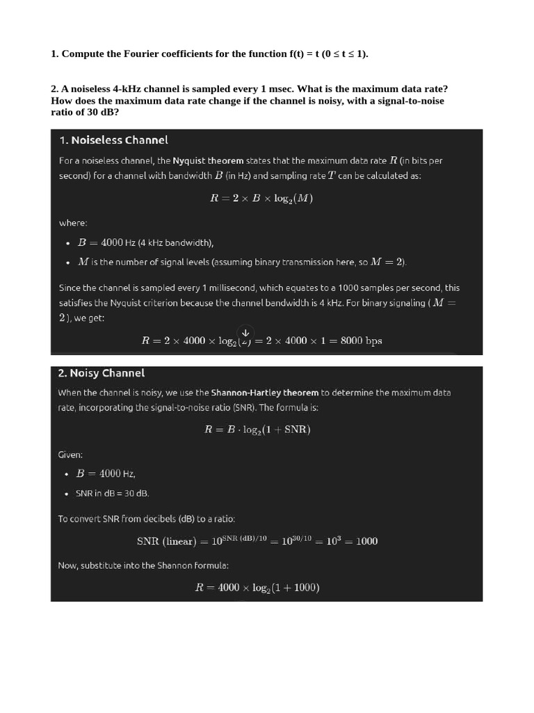 CN ecercise Chapter 2 Physical Layer | PDF | Optical Fiber | Sampling (Signal Processing)