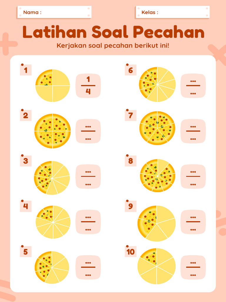 Latihan Soal Pecahan Lembar Kerja Merah Muda Sederhana PDF | PDF