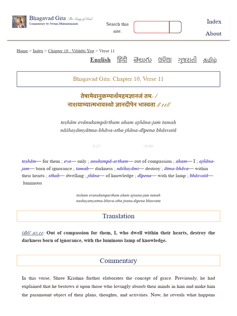 BG 10.11 - Chapter 10, Verse 11 - Bhagavad Gita, The Song of God - Swami Mukundan | PDF ...