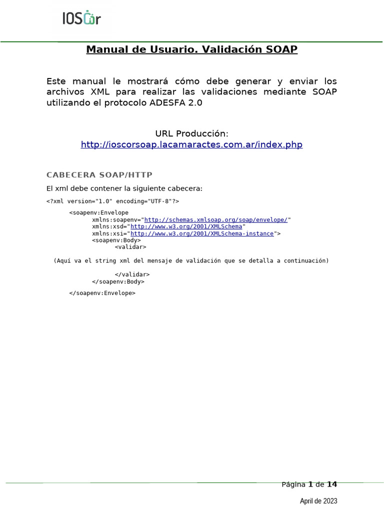 Manual Validacion Soap Ioscor v2.1.2 | PDF | Jabón | Informática