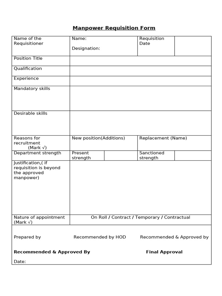 Manpower Requisition Form | PDF