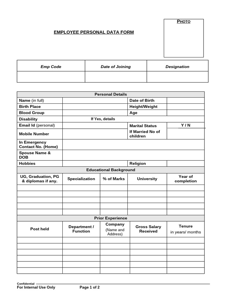 Personal Data Form | PDF | Government And Personhood | Access Control