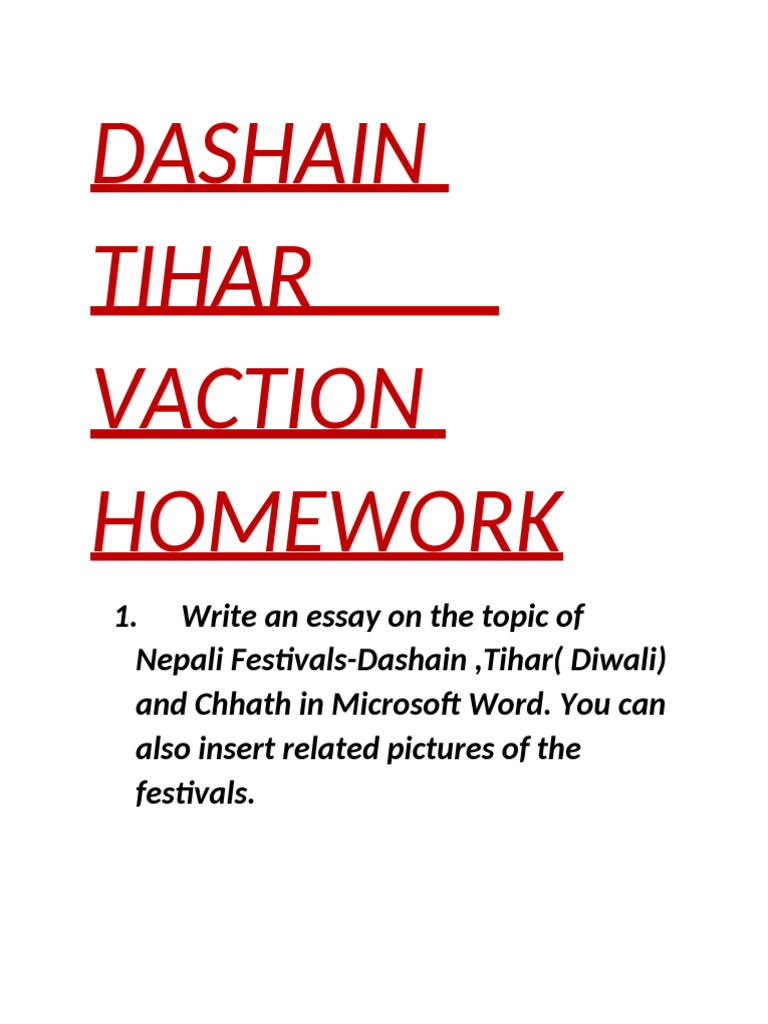 Dashain Tihar Vaction Homework | PDF | Indian Religions | Hindu Worship