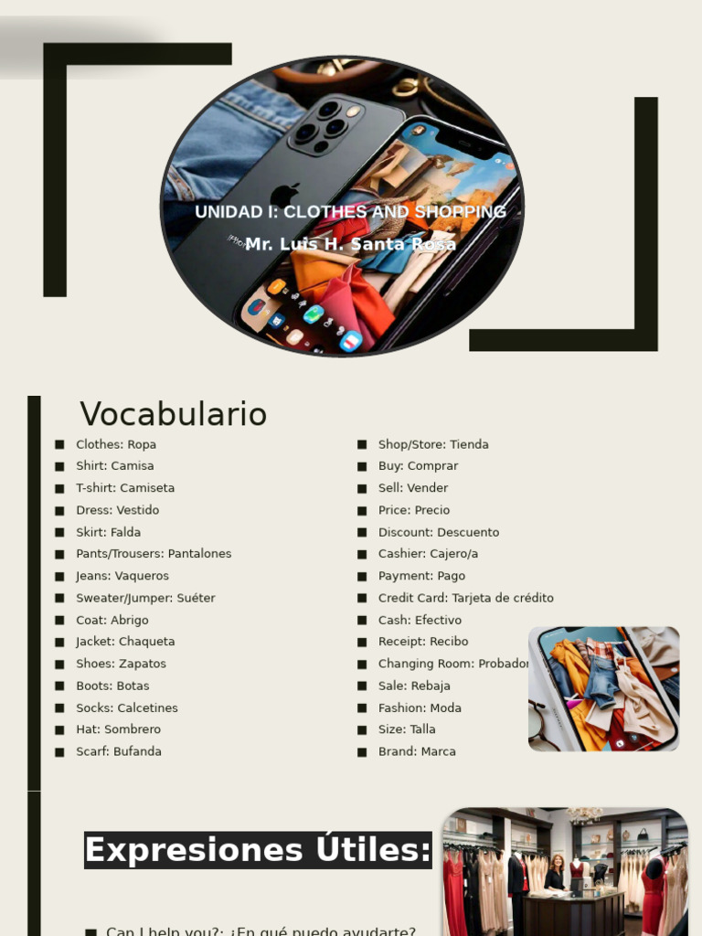 Vocabulario de Ropa y Compras | PDF | Gramática | Ropa