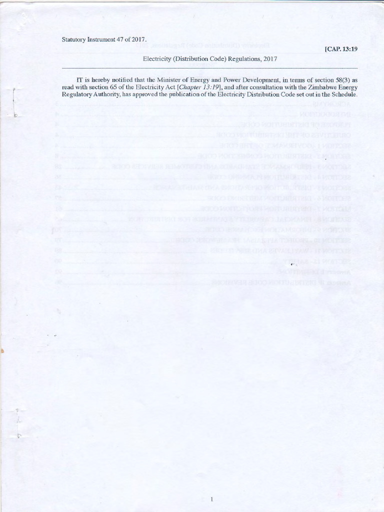 Zimbabwe Electricity Distribution Code Regulations Pdf 8648