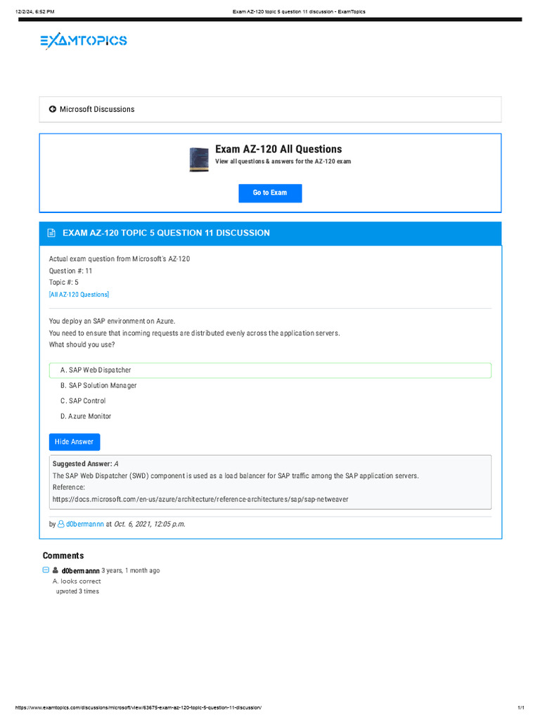 AZ-120 Topic 5 Q11: SAP on Azure Load Balancing | PDF