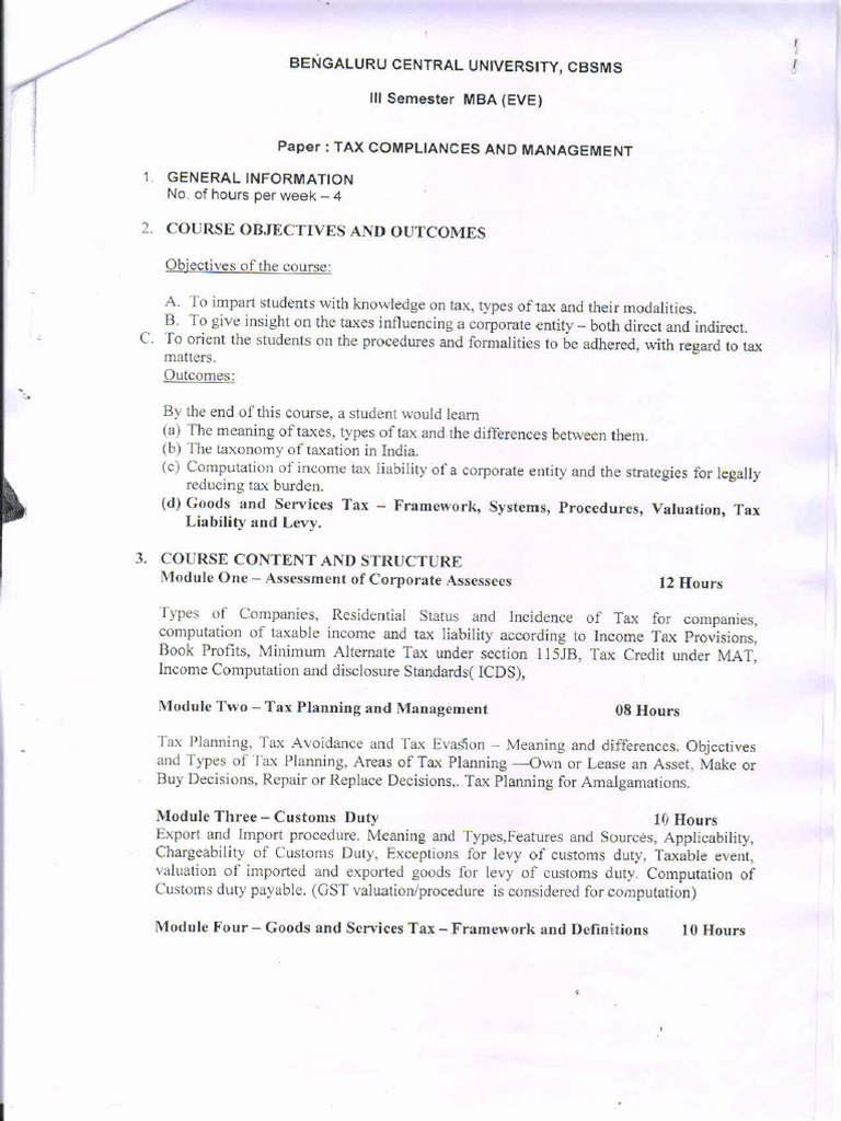 MBA Evening III Sem Syllabus | PDF