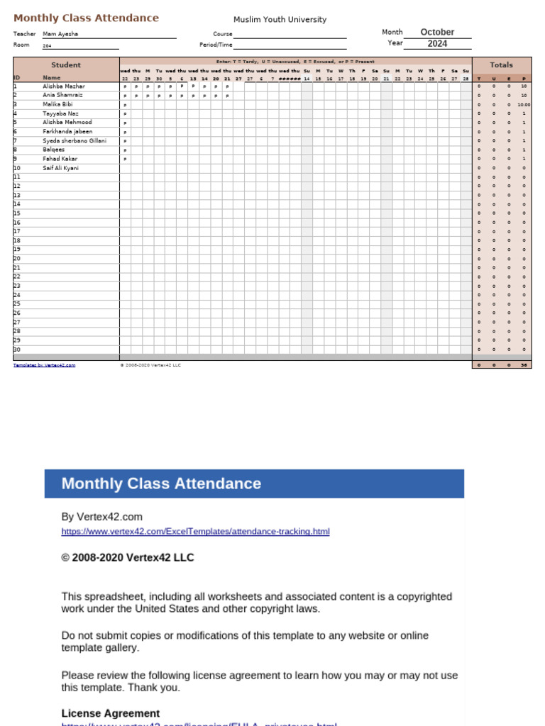 Class Attendance Monthly | PDF