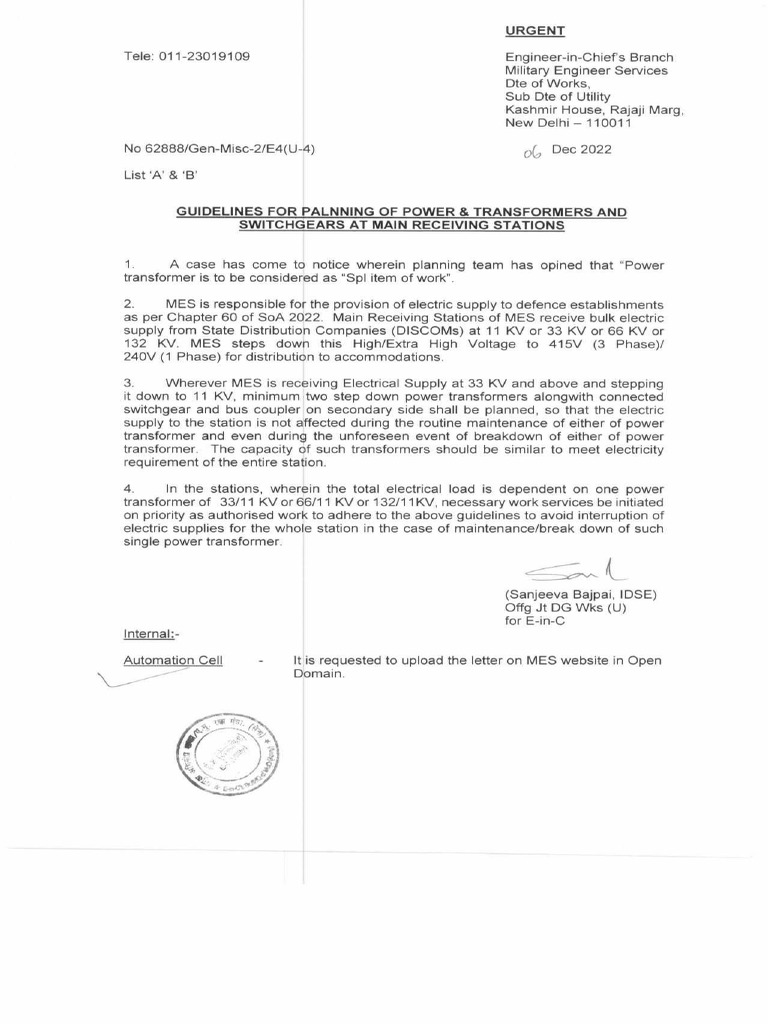 Guidelines For Planning of Power & Transformers and Switchgears at Main ...