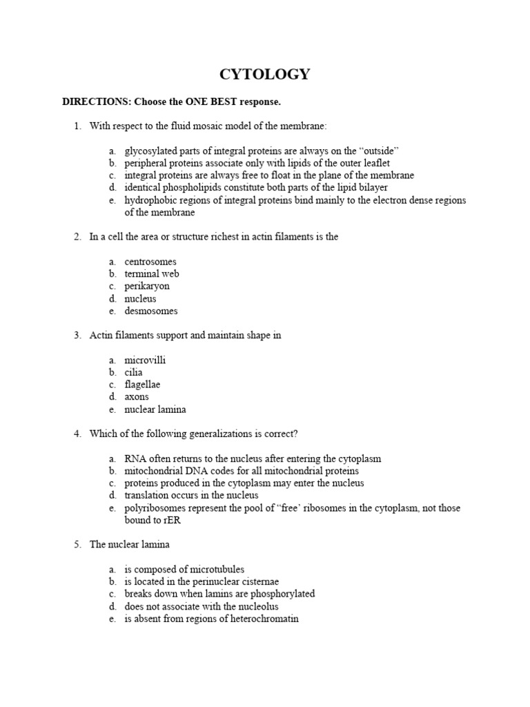 Practice_Questions_for_Cytology_-_Dr._Moore | PDF | Cell Nucleus ...