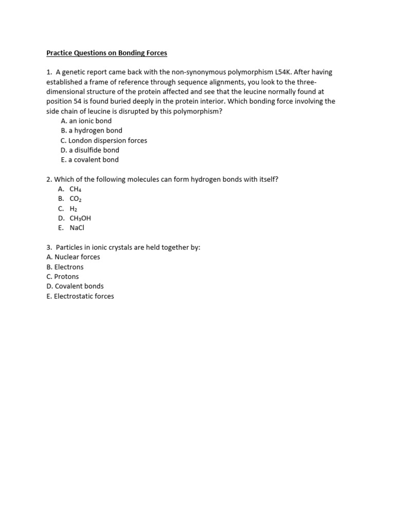 Bonding Forces Practice Questions | PDF