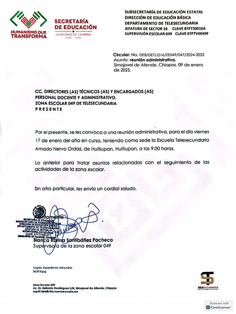 CIRCULAR 047 REUNIÓN ADMINISTRATIVA | PDF