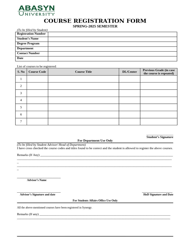 Course Registration Form | PDF