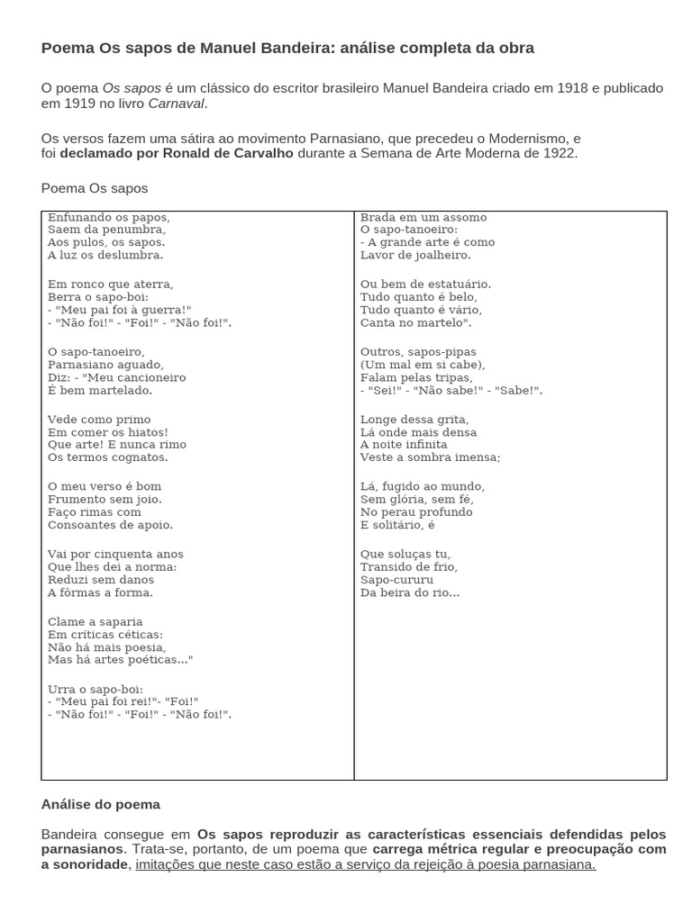 Poema Os Sapos de Manuel Bandeira | PDF | Poesia