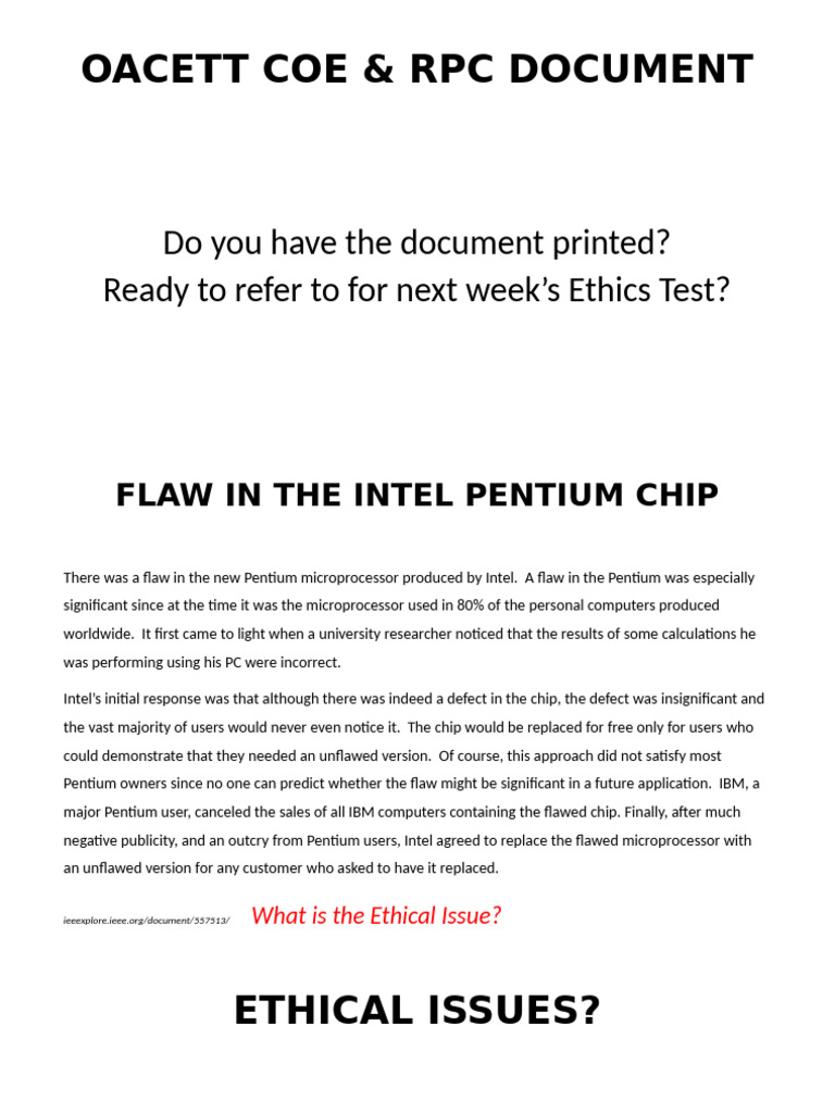 Week 5 Sample Ethical Test Case & Questions | PDF | Intel | Microprocessor