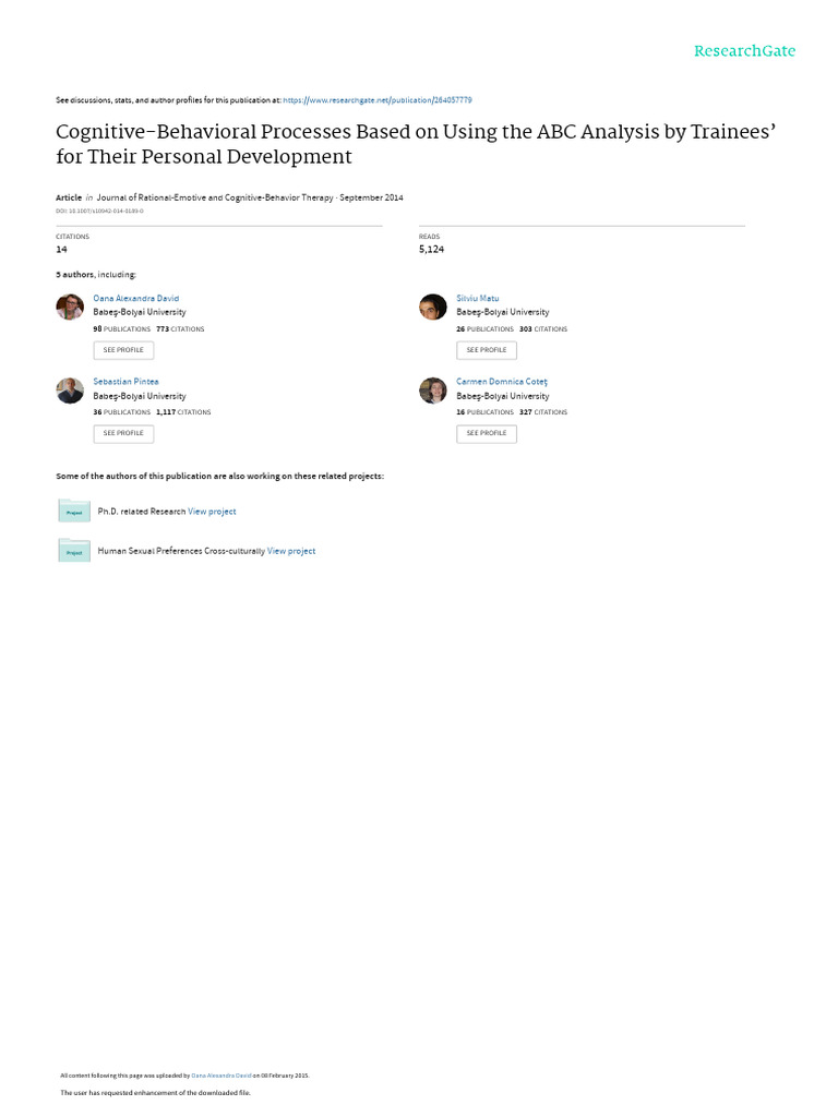 Cognitive-Behavioral Processes Based on Using the ABC Analysis by ...