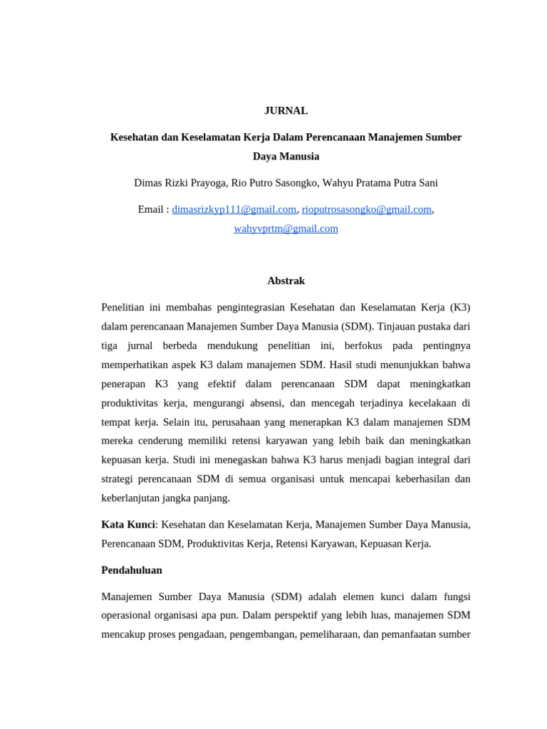 Integrasi K3 dalam Manajemen SDM | PDF