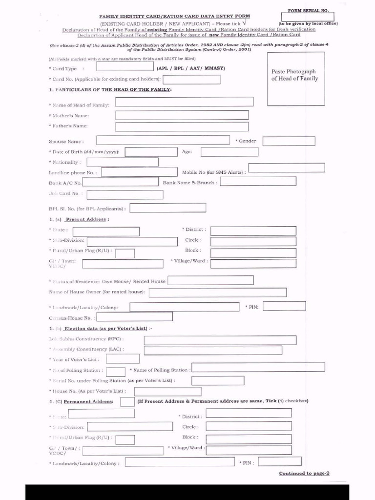 Assam Ration Card Application Form | PDF | Birth Certificate | Identity ...