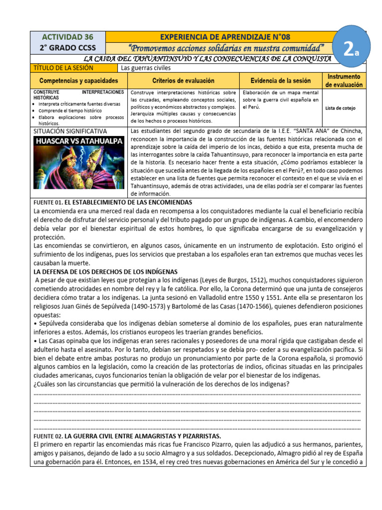 2do. Semana 36 Ficha A CCSS | PDF | Imperio español | Francisco Pizarro