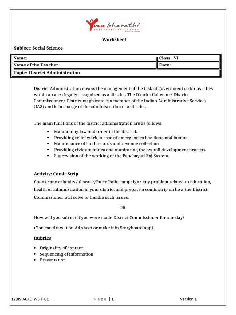 District Administration Activity Worksheet-26 | PDF