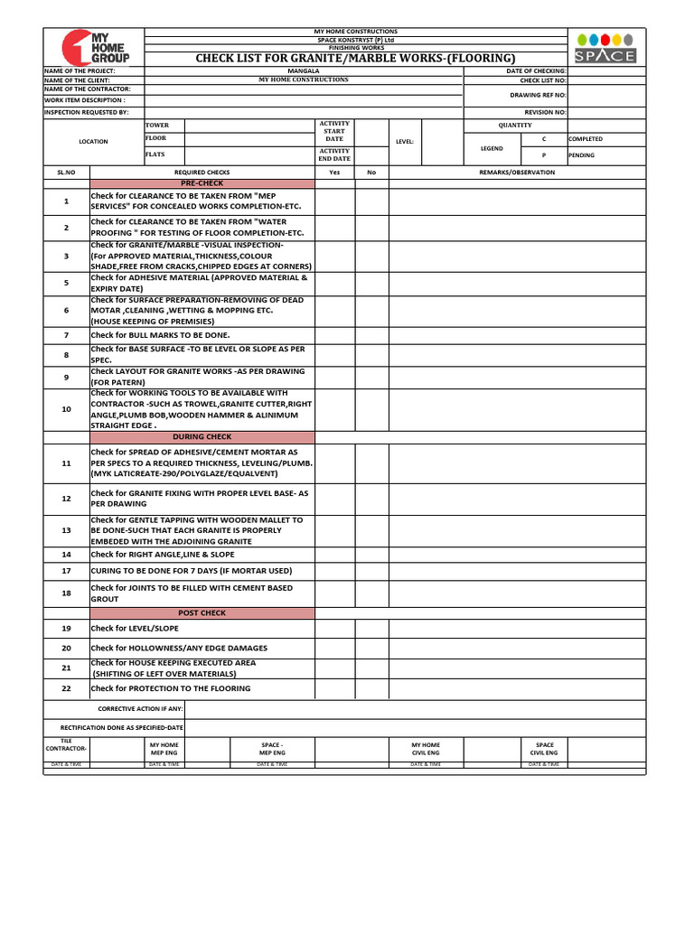 Check List For Granite Flooring | PDF | Materials | Structural Engineering