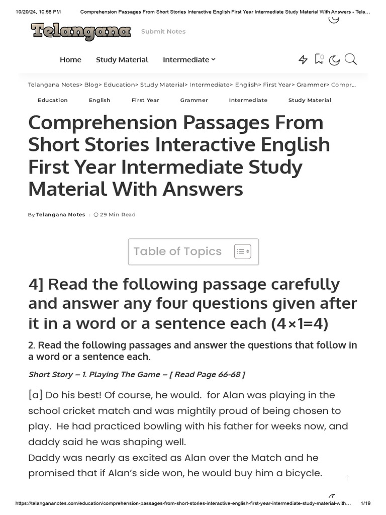 Intermediate English Passages with Answers | PDF | Envy