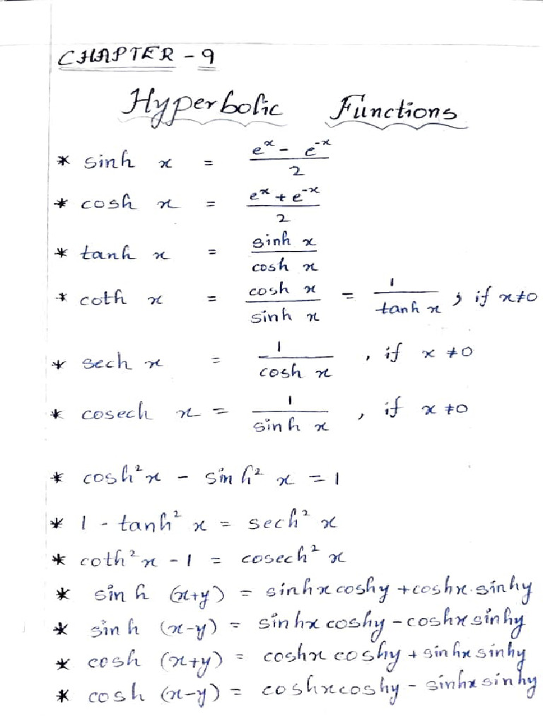 CH-9 Hyperbolic Functions | PDF | Mathematical Physics | Mathematical ...