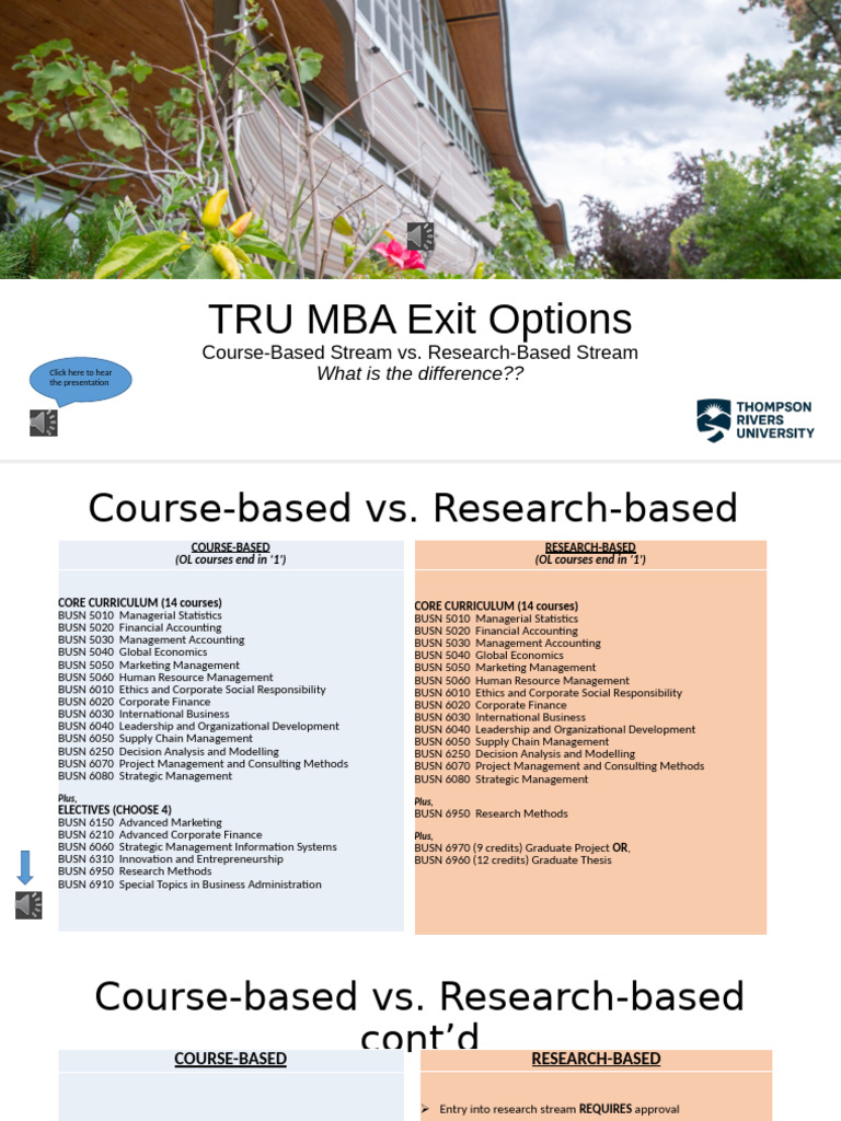 TRU MBA Exit Options Course Based vs. Research Based - Brief Summary ...