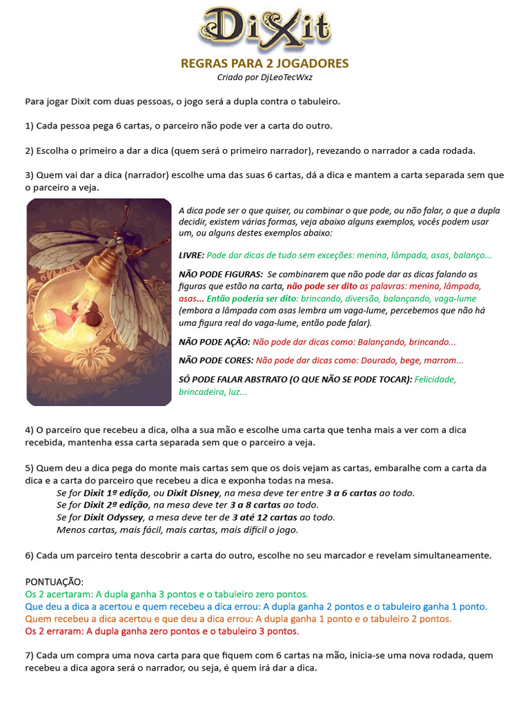 Regras do Jogo Dixit para 2 Jogadores | PDF | Jogos