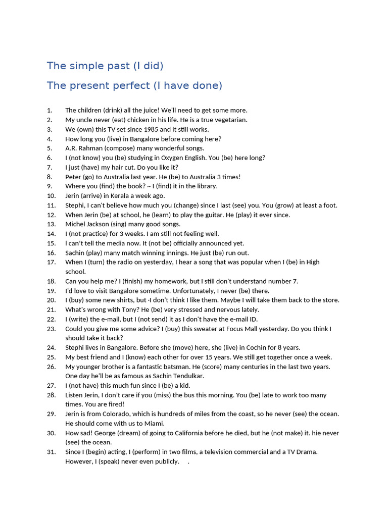 Simple Past - Present Perfect | PDF